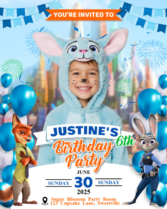 Plantilla de ZOOTOPIA THEME BIRTHDAY INVITATION FOR KIDS | PosterMyWall